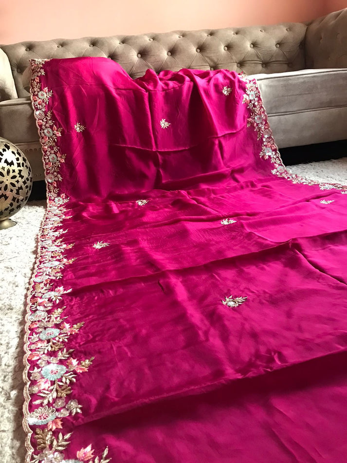 Wine inspired premium organza saree – Safrina Fashion